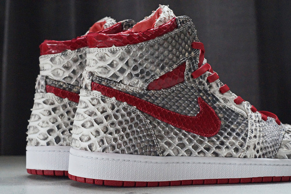 Natural & Metallic Red Python Air Jordan 1 by JBFcustoms